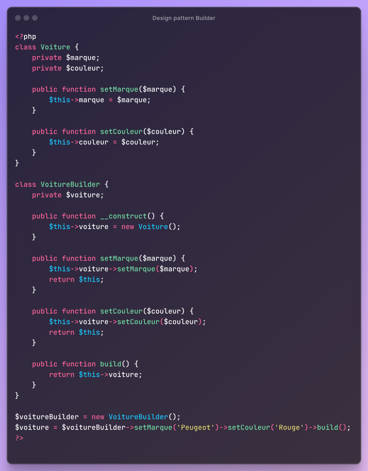 le Design Pattern Builder en PHP - Portfolio Guillaume RICHARD