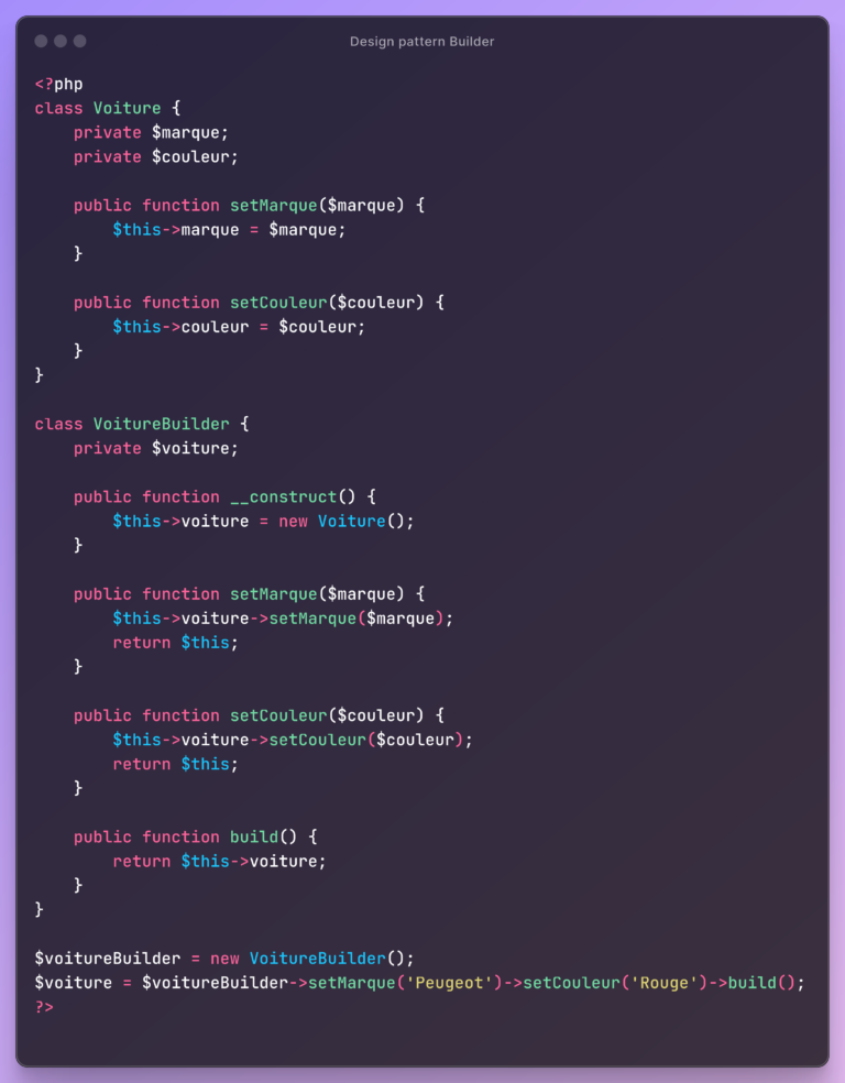 le Design Pattern Builder en PHP - Portfolio Guillaume RICHARD