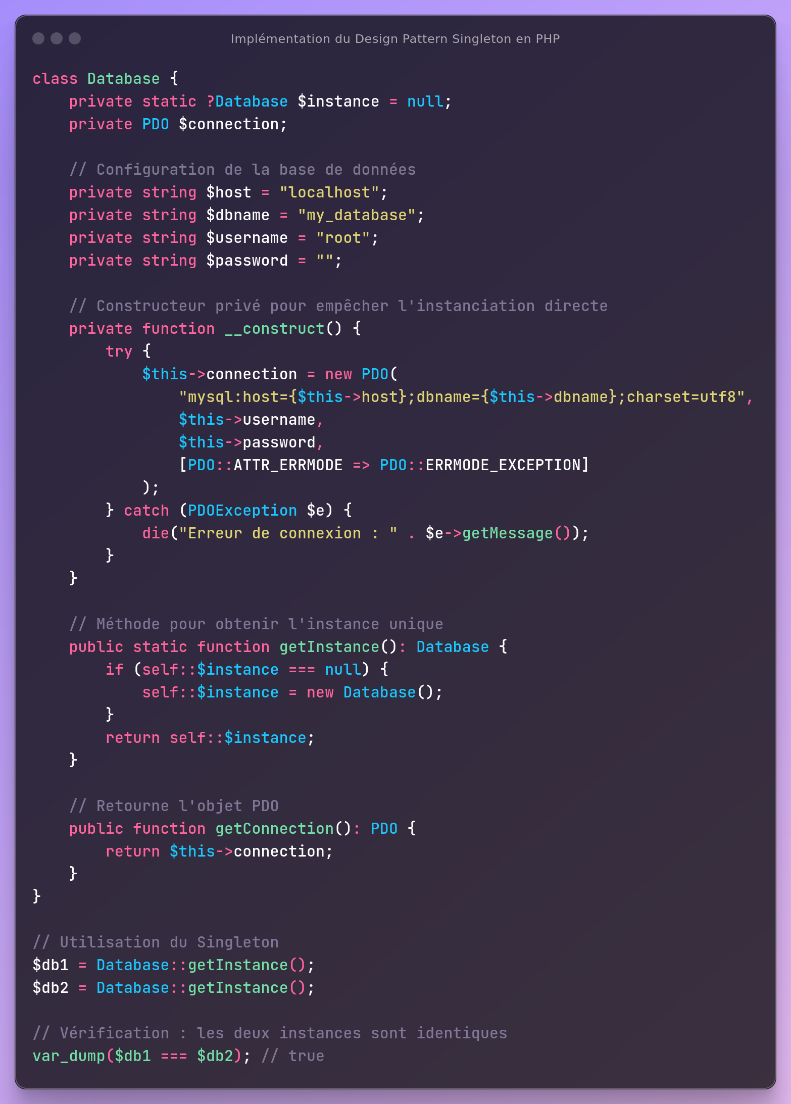 Le Design Pattern Singleton en PHP - Portfolio Guillaume RICHARD